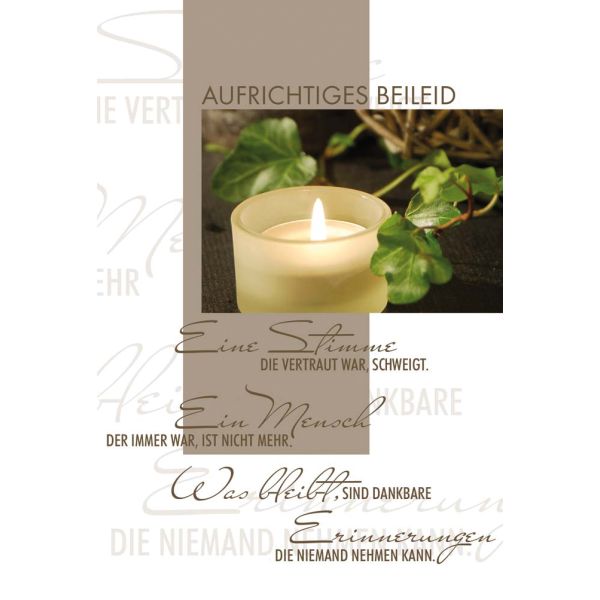 Trauer Beileid Kondolenzkarte mit Briefumschlag Aufrichtiges Beileid ...