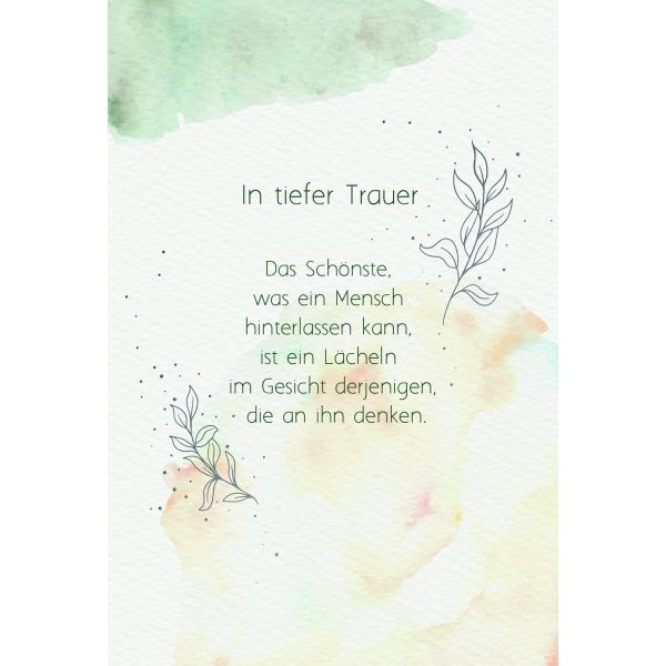 Trauer Beileid Kondolenzkarte mit Umschlag In tiefer Trauer Das ...