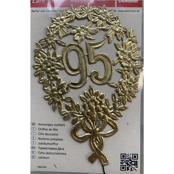 „95“ Jubiläumszahl Gold - Festliche Zahl - Blumenstecker, 2,50