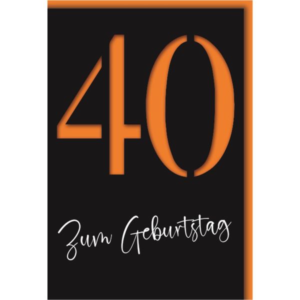 40. Geburtstag Glückwunschkarte mit Umschlag 40 neon orange, 3,50