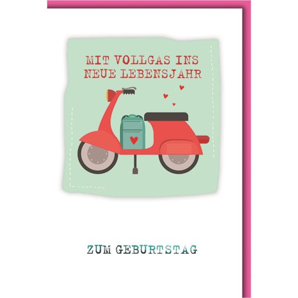 Geburtstag Glückwunschkarte mit Umschlag Motorroller Mit Vollgas ins ...