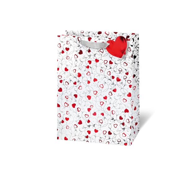 Tasche groß - A4-Format - 36x26x14 cm - Silver Hearts - rote Herzen ...