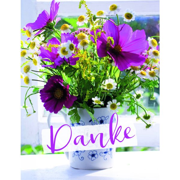 Mini Danke - Glückwunschkarten im Format 7 x 9 cm - Blumen im Becher, 1 ...