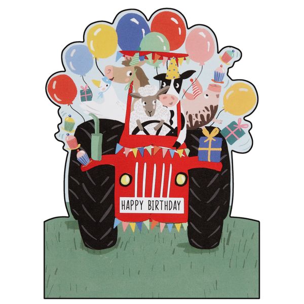 Kindergeburtstag Glückwunschkarte mit Umschlag Traktor mit Ballons, 2,99