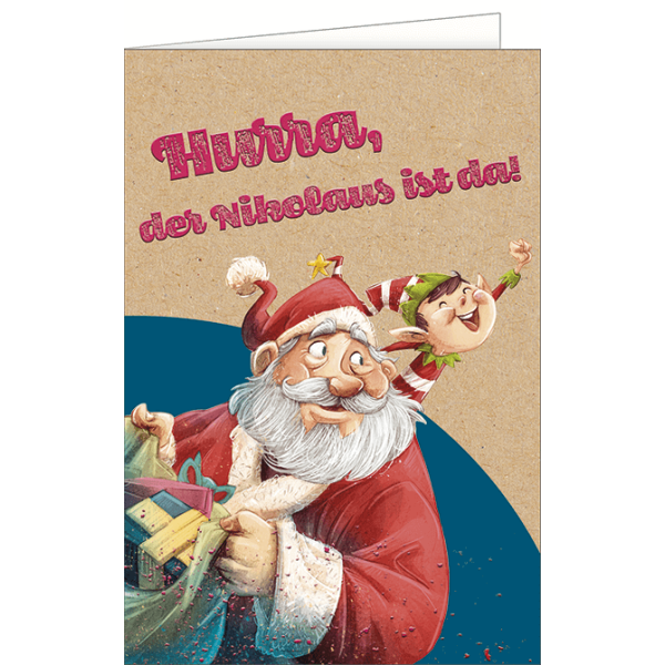 Nikolaus Grußkarte mit Briefumschlag, Hurra, der Nikolaus ist da, 2,95