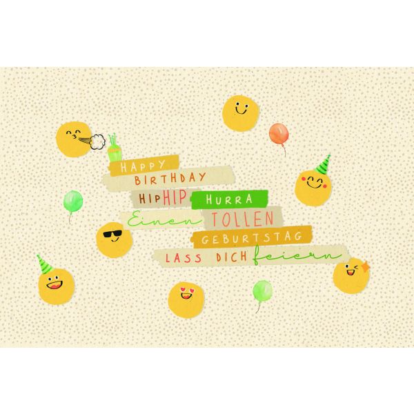Geburtstag Postkarte Green Line Smileys, Happy Birthday, Hip Hip Hurr ...