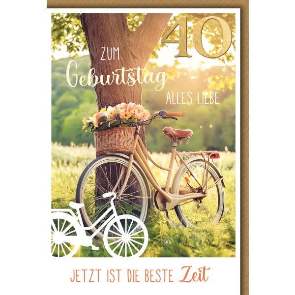 40. Geburtstag Glückwunschkarte mit Briefumschlag Fahrrad am Baum, 2,50