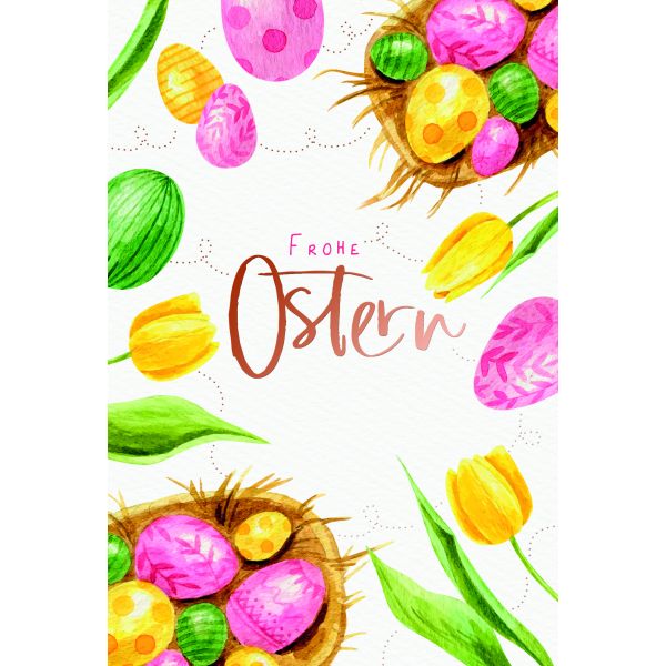 Ostern Grußkarte Doppelkarte mit Briefumschlag Ostereier, Tulpen ...