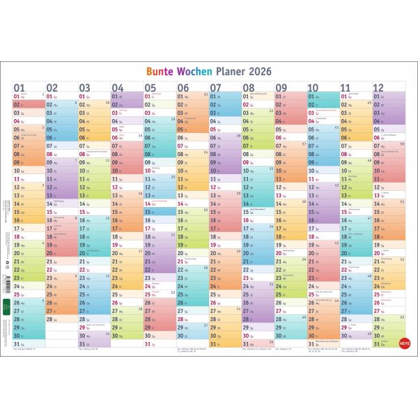 Kalender 2026 - Bunte Wochen Posterplaner, 7,99