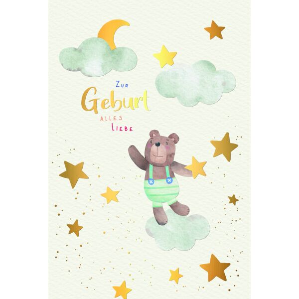 Geburt Baby Alles Liebe Bär Sterne Glückwunschkarte mit Umschlag, 2,95