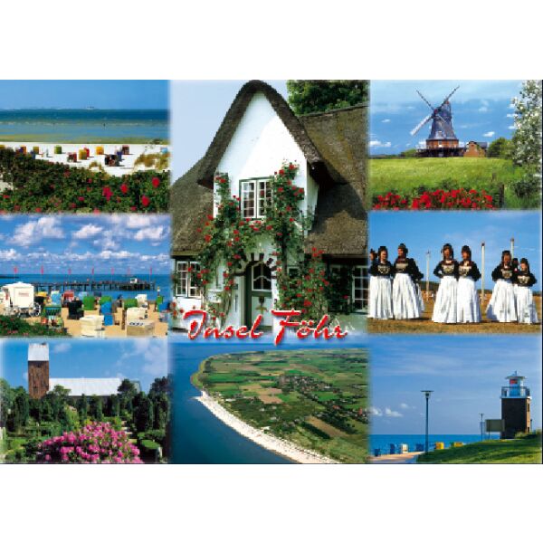 Insel Föhr Postkarten Leuchtturm Windmühle Strand, 1,00